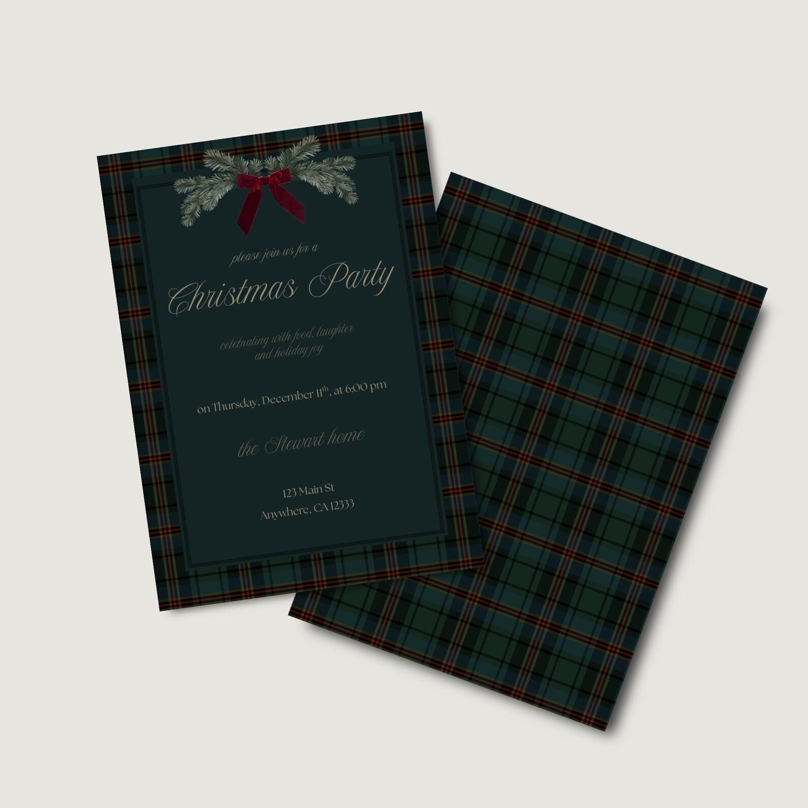 Ralph Lauren Plaid Green and Red Christmas Party Invite | Editable ...