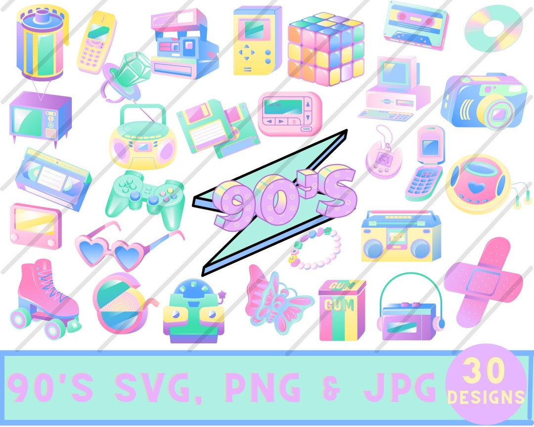 90s Pastel Clipart | 90s SVG | 90s PNG | 90s Bundle | 90s Design ...