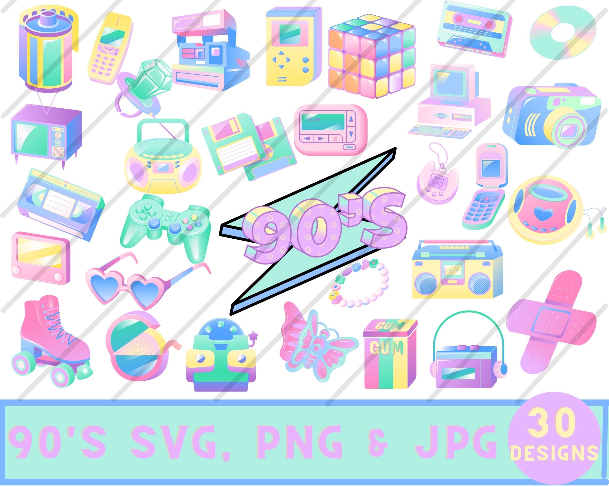 90s Pastel Clipart 90s SVG 90s PNG 90s Bundle 90s - Etsy Australia