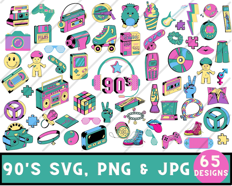 90's Clipart | 90s Retro | 90s Sticker Pack | 90s SVG, PNG and JPG ...