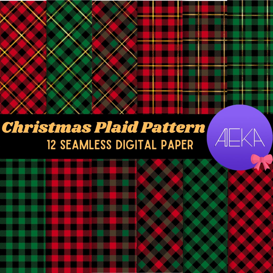Christmas Plaid Digital Paper, Seamless Digital Paper, Christmas ...