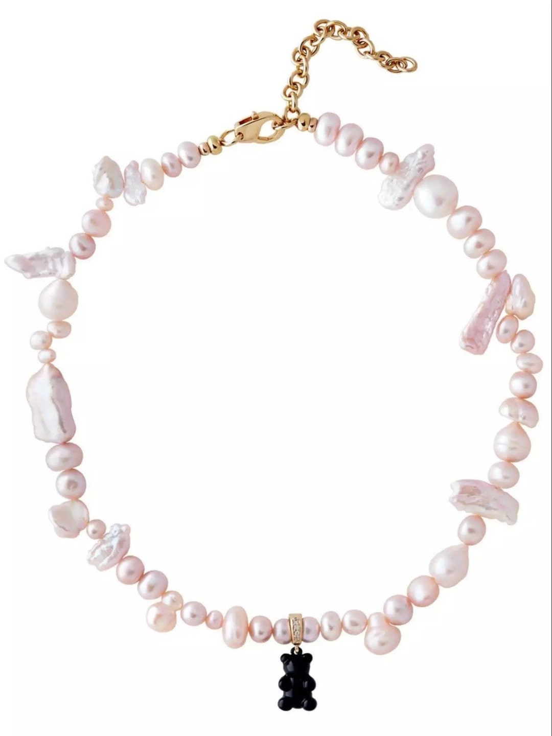 Baroque Pink Real Pearl Black Gummi Bear Necklace, Freshwater Pearls ...
