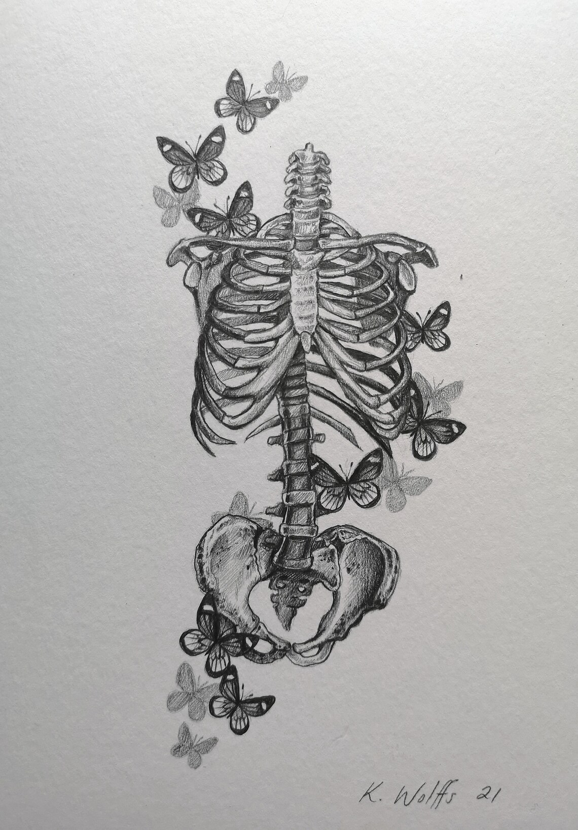 Butterflies and Skeleton original drawing | Etsy