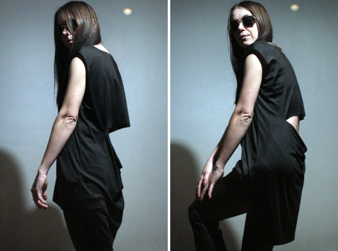 Avant Garde Top With Open Back | Minimalist Long Black Top - Etsy