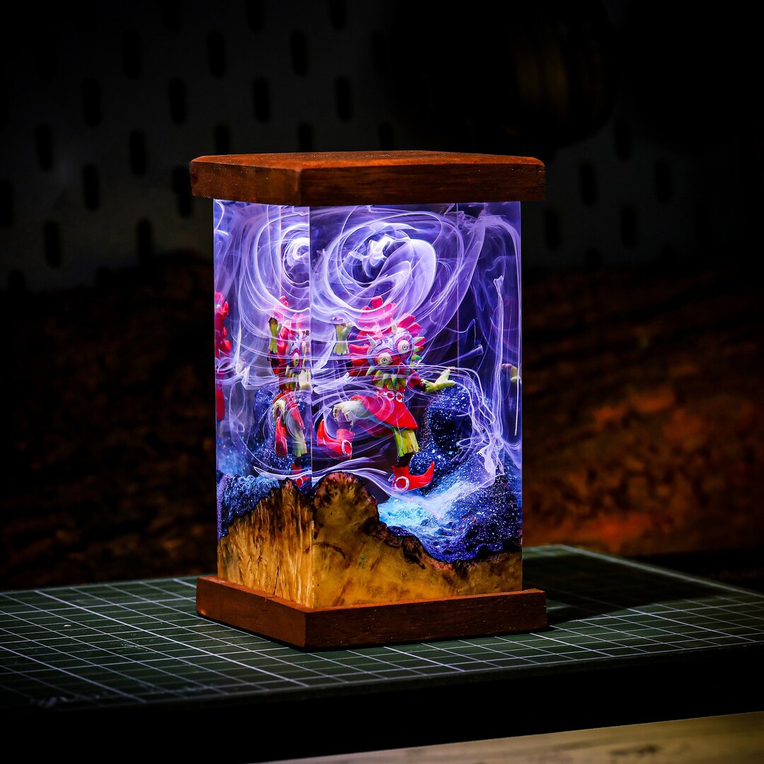 Skull Kid Zelda Night Light Epoxy Wooden Lamp Handmade Gift Resin Wood ...