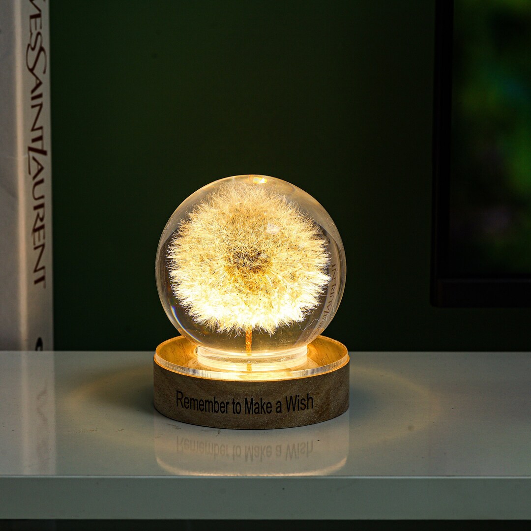 Dandelion Night Light, Real Dandelion Puff Paperweight, Flower Epoxy ...