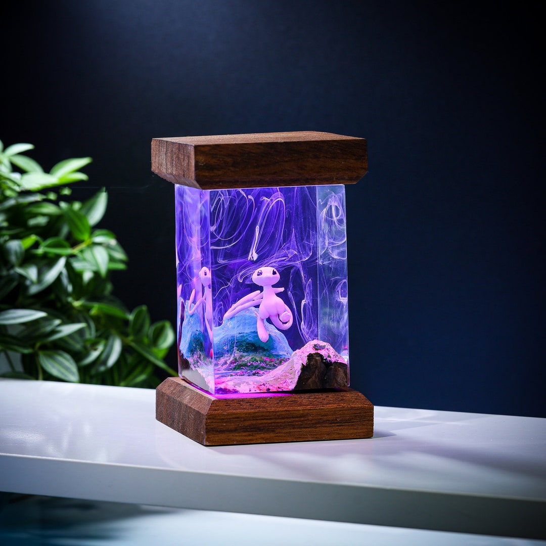 MEW POKEMON Night Light, Custom Pokemon Epoxy Lamp, Gaming Decor Resin ...