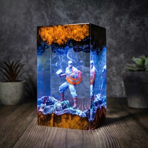 Captain Epoxy Lamp, Super Hero Diorama Lamp, Custom Captain Movie Epoxy ...