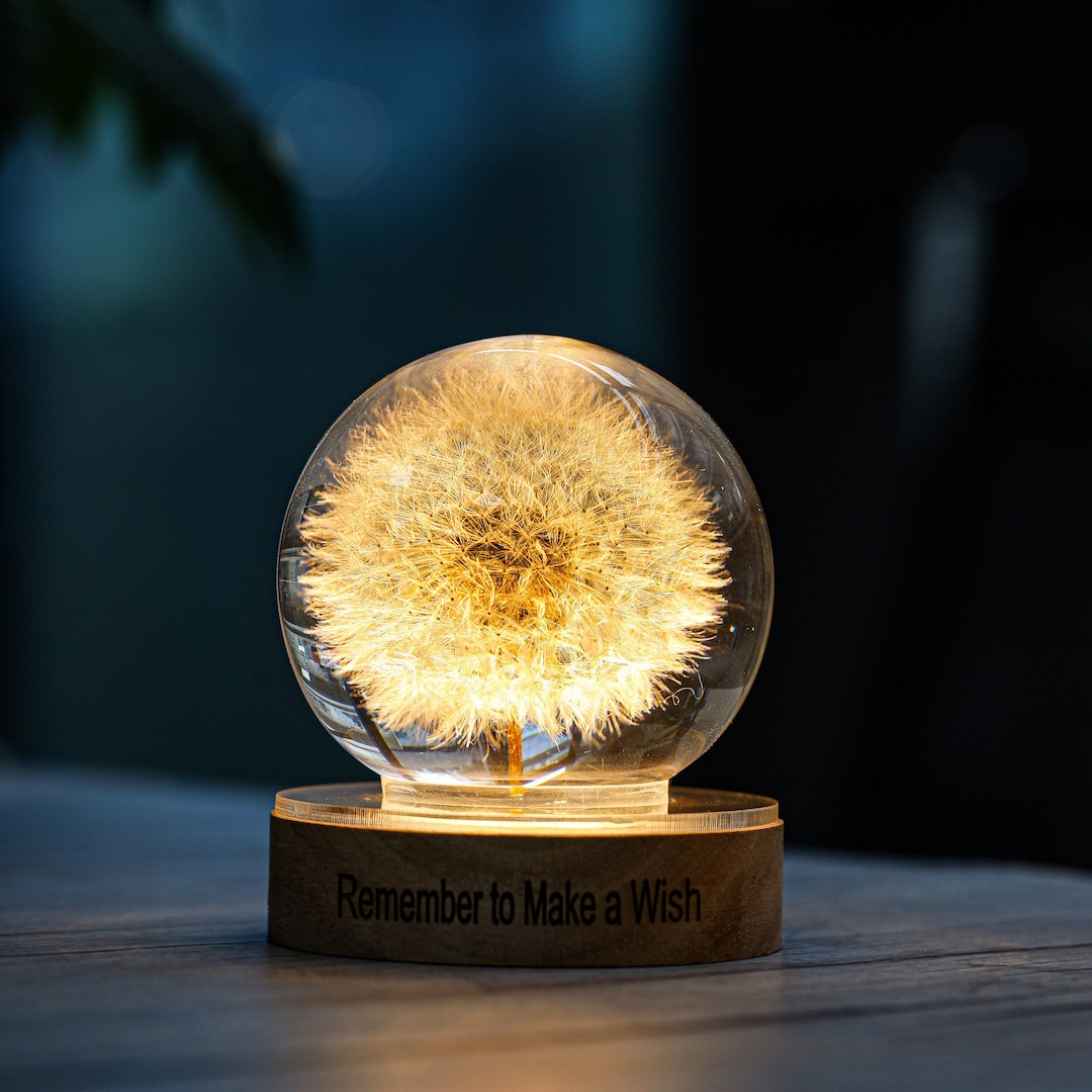 Dandelion Night Light, Real Dandelion Puff Paperweight, Flower Epoxy ...