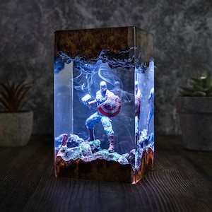Captain Epoxy Lamp, Super Hero Diorama Lamp, Custom Captain Movie Epoxy ...