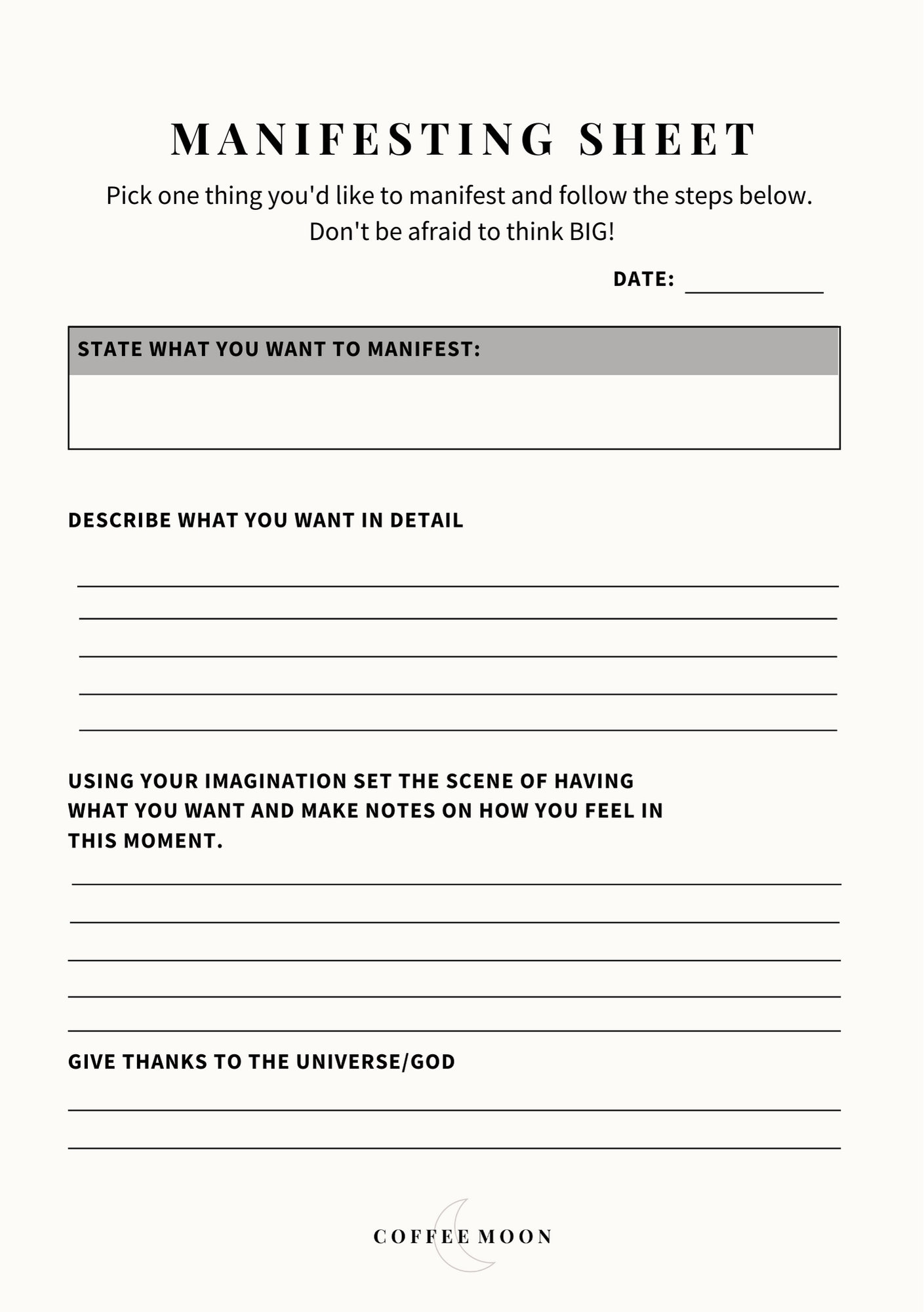 MANIFESTATION Worksheet A5 Neutral Aesthetic Planner Insert Goal Sheet ...