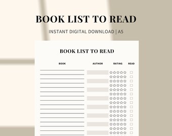 Reading List Tracker Printable Bookshelf Books to Read - Etsy
