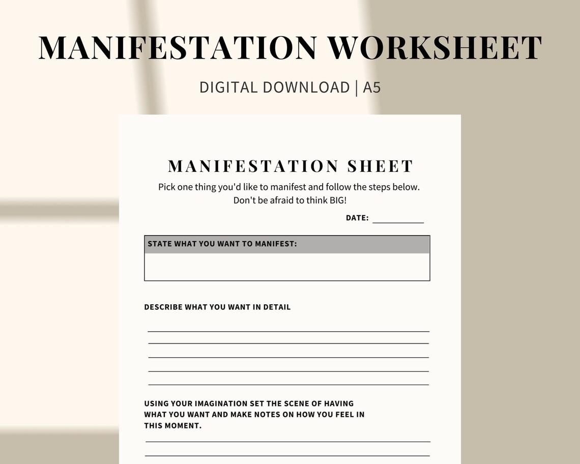 MANIFESTATION Worksheet A5 Neutral Aesthetic Planner Insert Goal Sheet ...