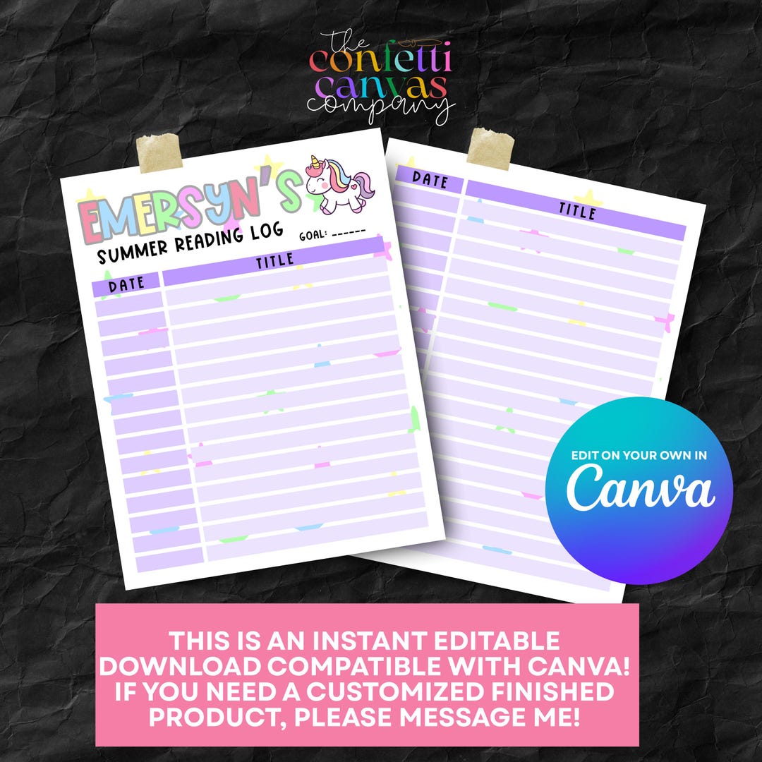 Editable Unicorn Reading Log | Printable Book Tracker for Kids | Canva ...