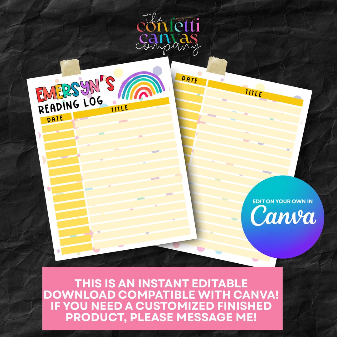 Editable Rainbow Reading Log | Printable Book Tracker | Instant ...