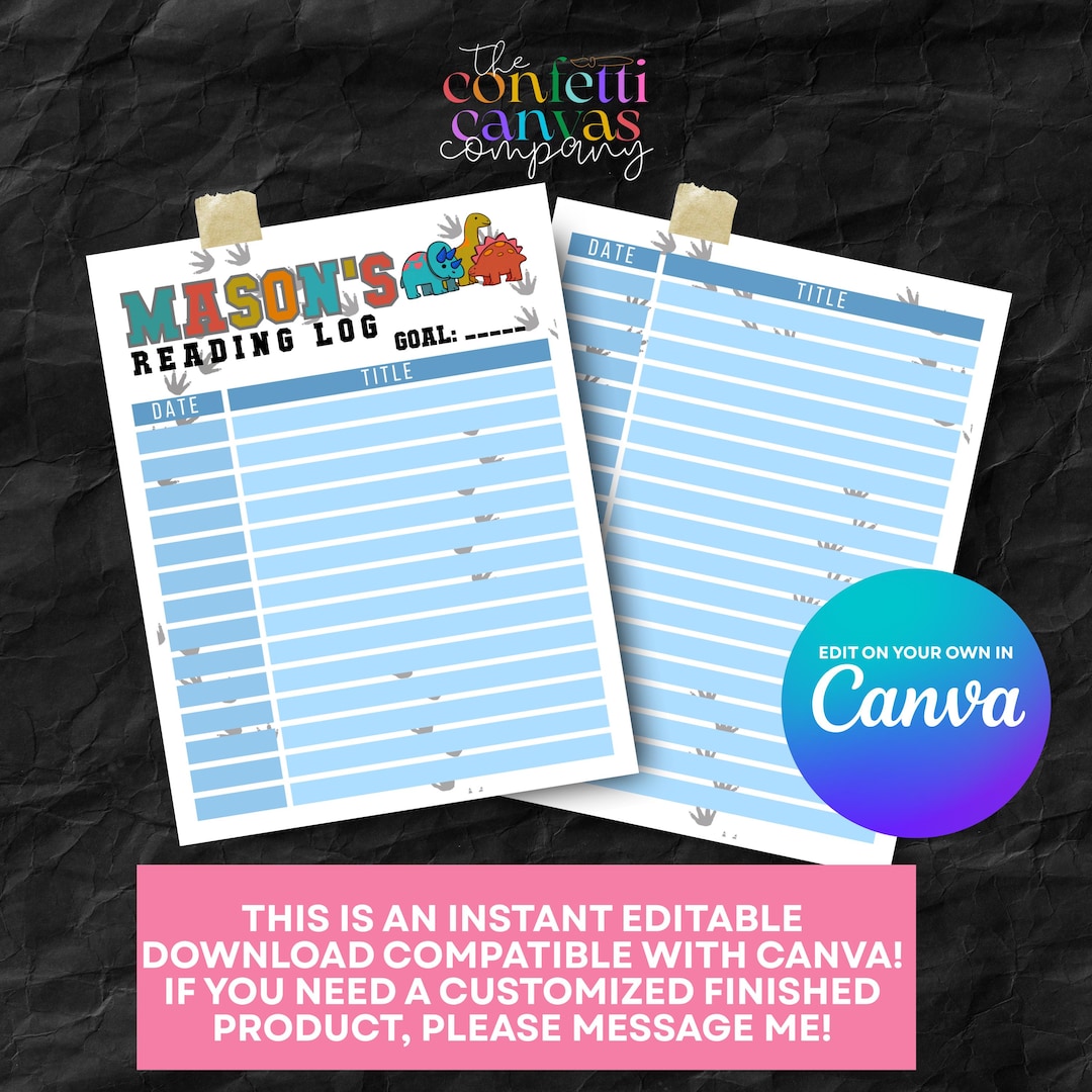 Editable Dinosaur Reading Log | Printable Book Tracker for Kids | Canva ...
