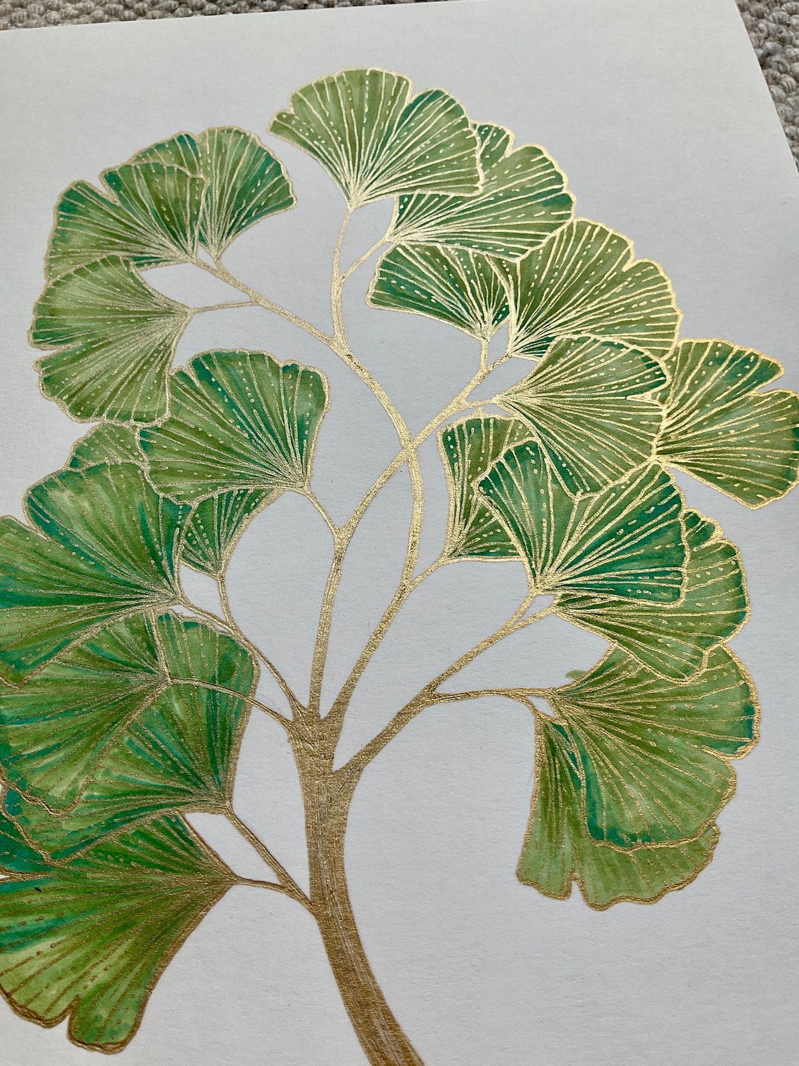 Ginkgo Botanical Art Gold Ginkgo Wall Decor Leaves Green Gold ...