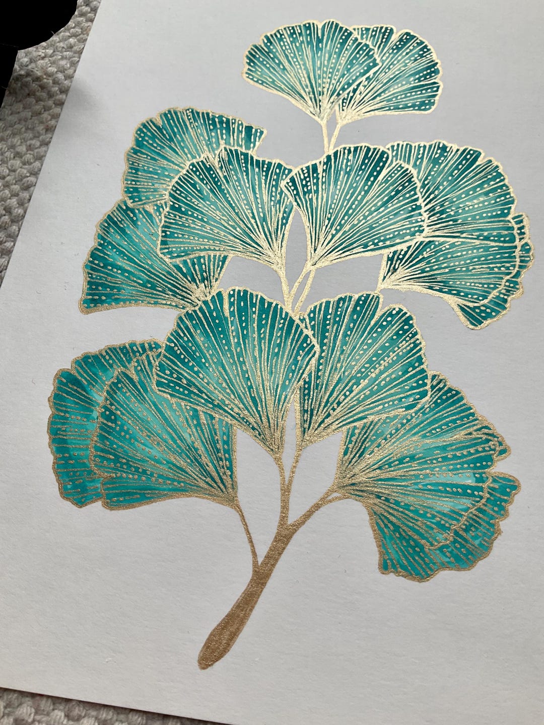 Ginkgo Botanical Art Gold Ginkgo Wall Decor Leaves Gold Blue Decoration ...