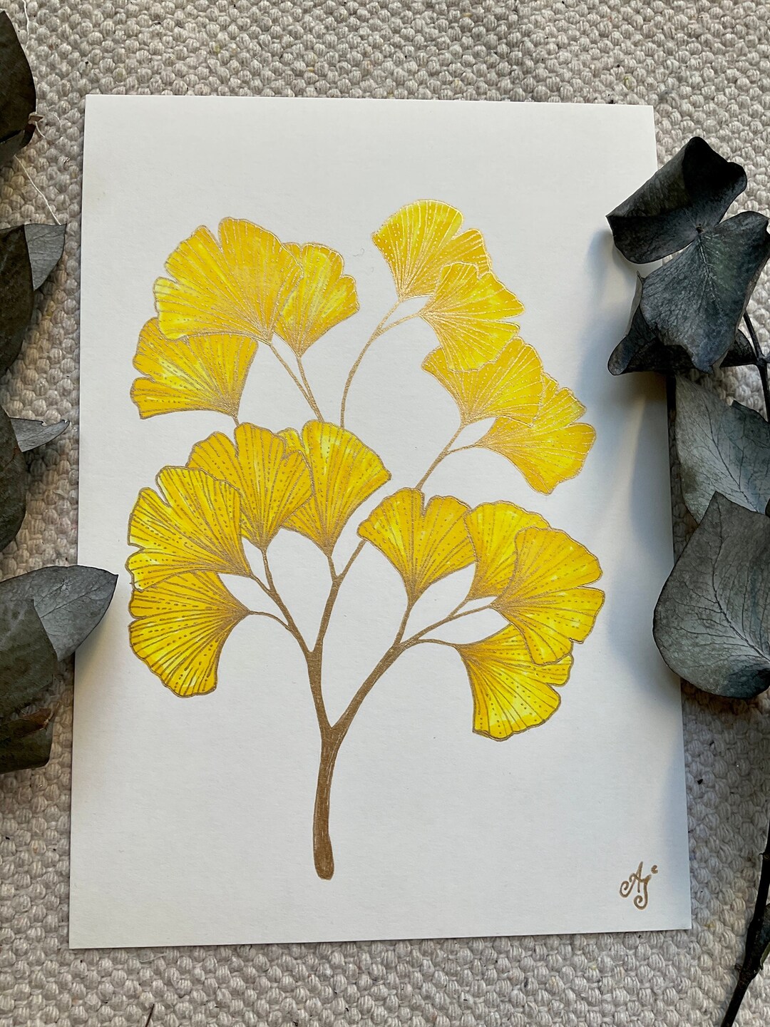 Ginkgo Botanical Art Gold Ginkgo Wall Decor Leaves Yellow Gold ...