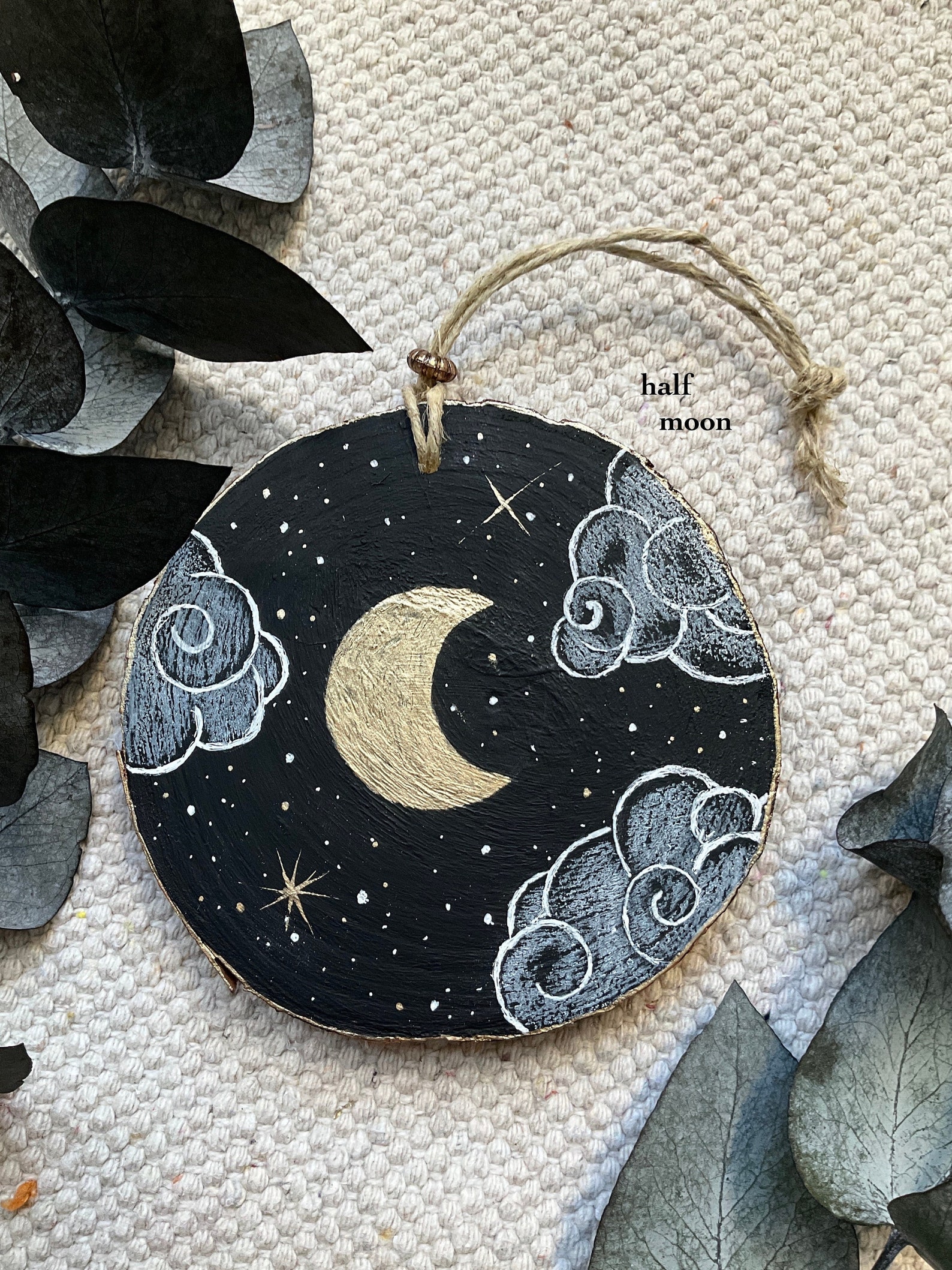 Wood Painting Moon Phase Stars Wood Decor Witch Celestial Ornament ...
