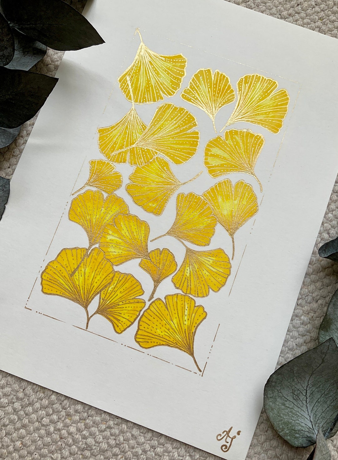 Ginkgo Botanical Art Gold Ginkgo Wall Decor Leaves Yellow Gold ...