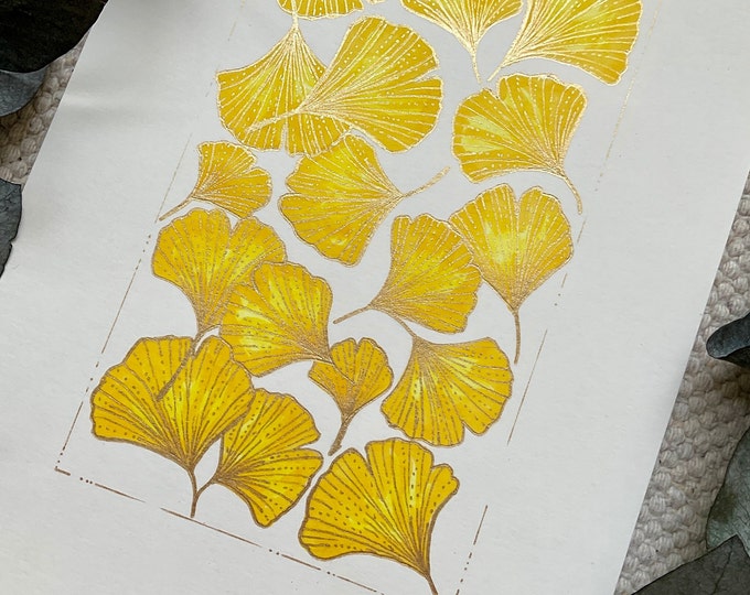 Ginkgo Botanical Art Gold Ginkgo Wall Decor Leaves Yellow Gold ...