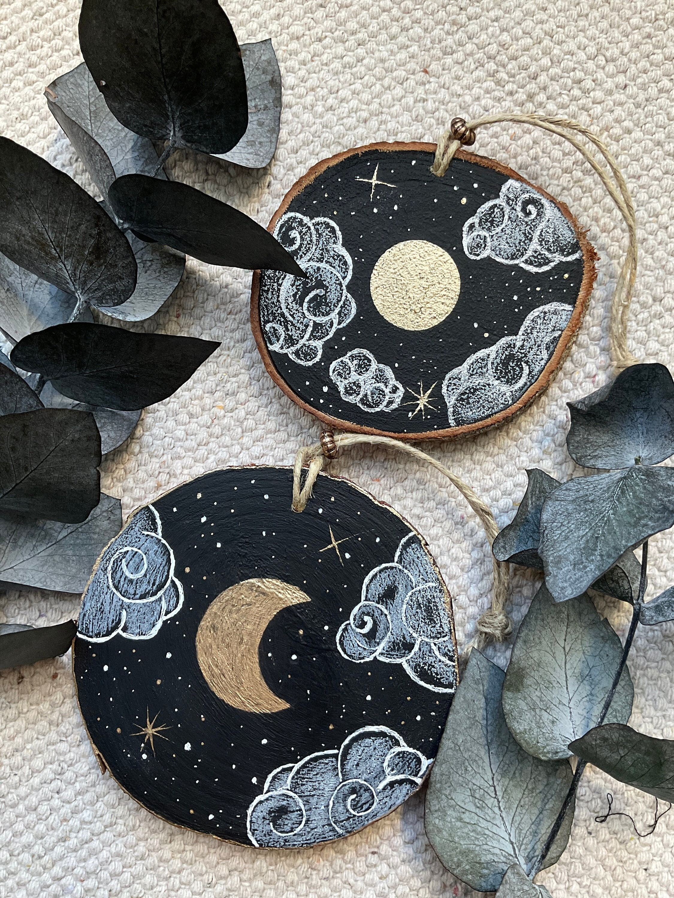 Wood Painting Moon Phase Stars Wood Decor Witch Celestial Ornament ...
