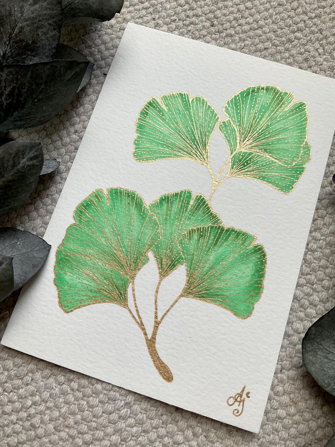 Ginkgo Botanical Art Gold Ginkgo Wall Decor Leaves Green Gold ...