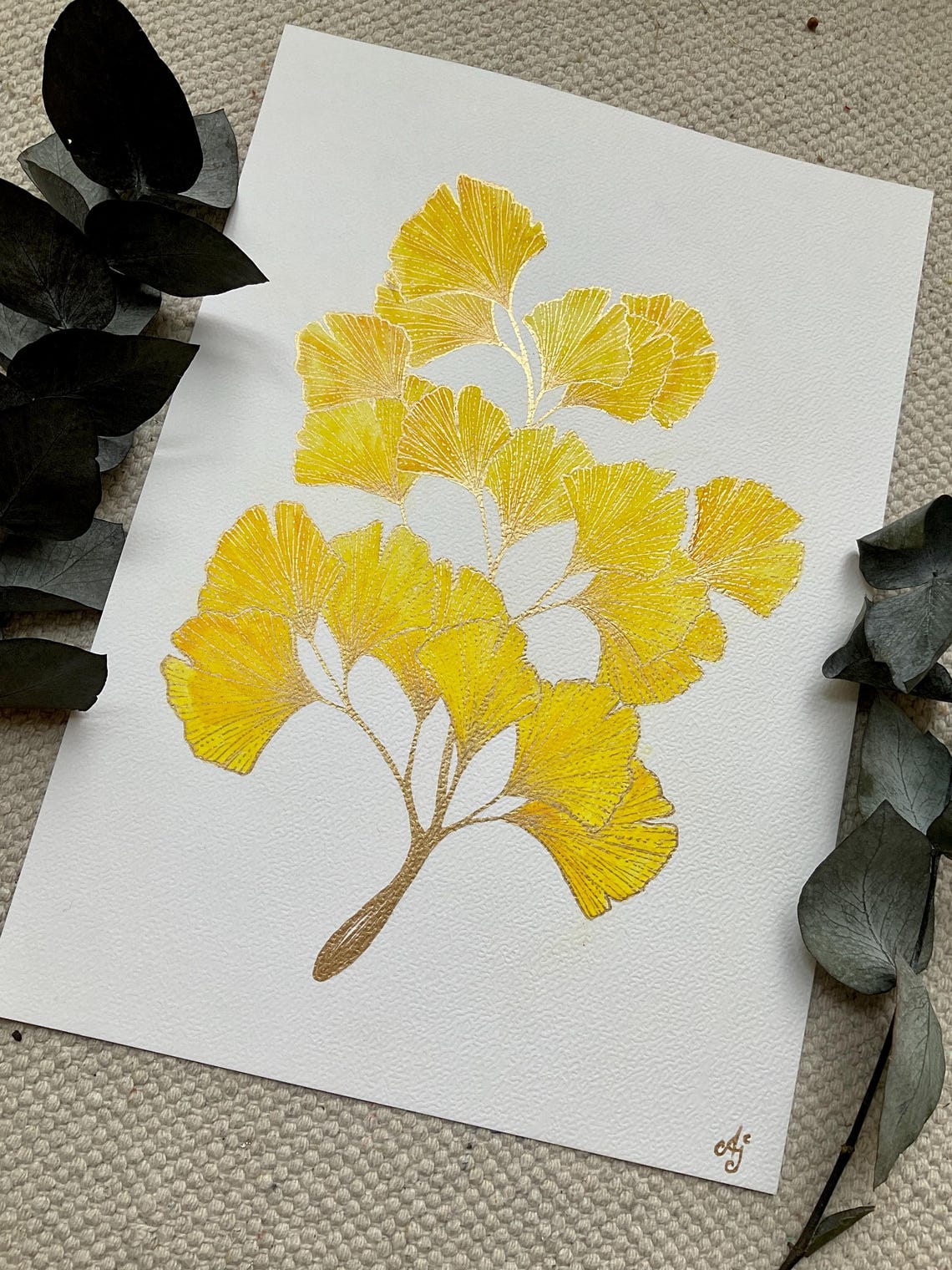 Ginkgo Botanical Art Gold Ginkgo Wall Decor Leaves Yellow Gold ...