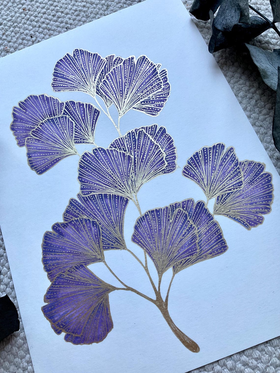 Ginkgo Botanical Art Gold Ginkgo Wall Decor Leaves Gold Violet ...