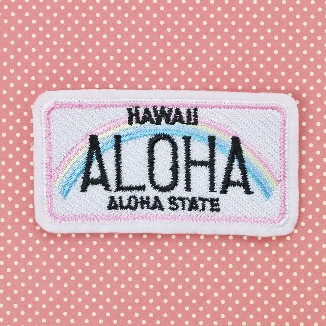 Aloha License Plate Iron on Patch - Hawaii Patch - Pastel Rainbow Patch ...