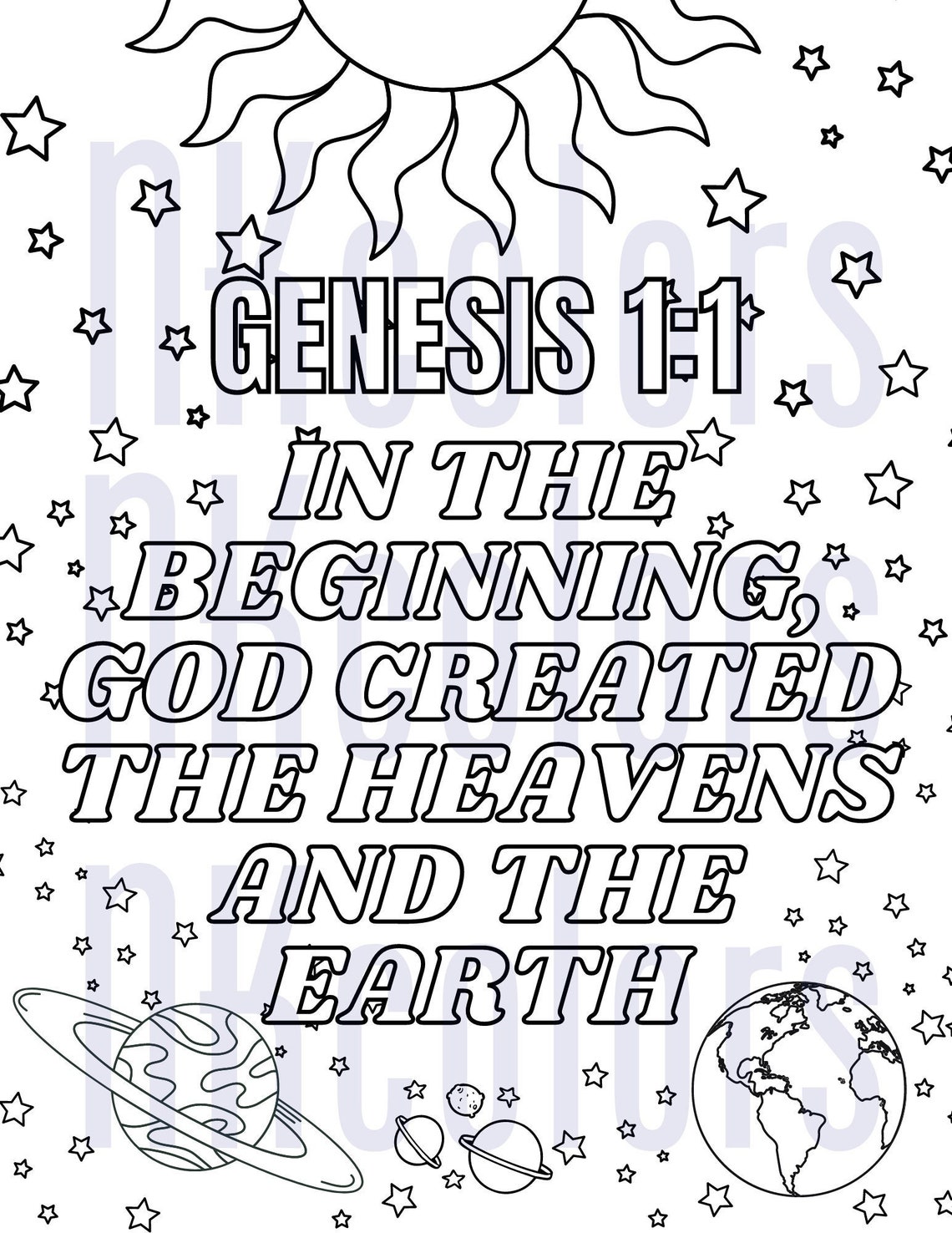 Genesis 1:1 Coloring Page - Etsy
