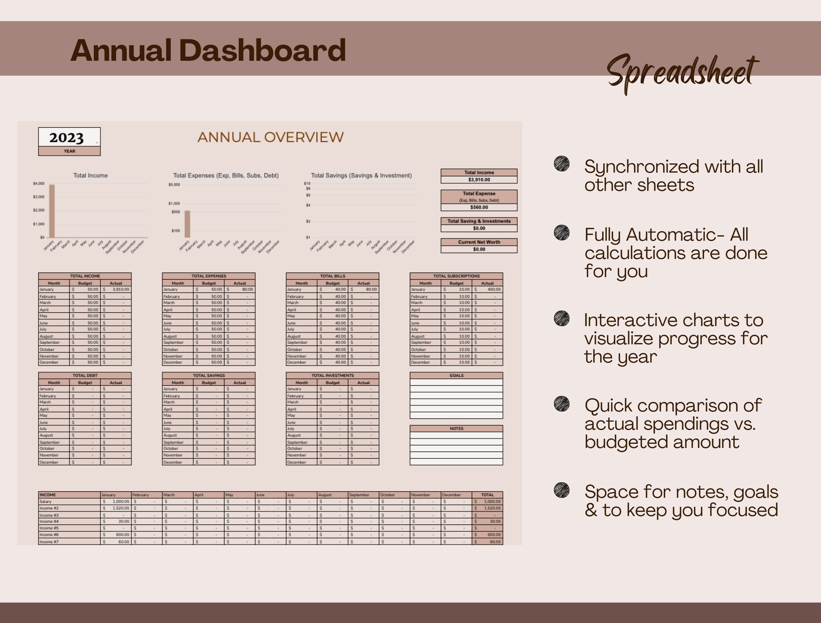 Annual Budget Spreadsheet Template, Google Sheets Budget Template ...