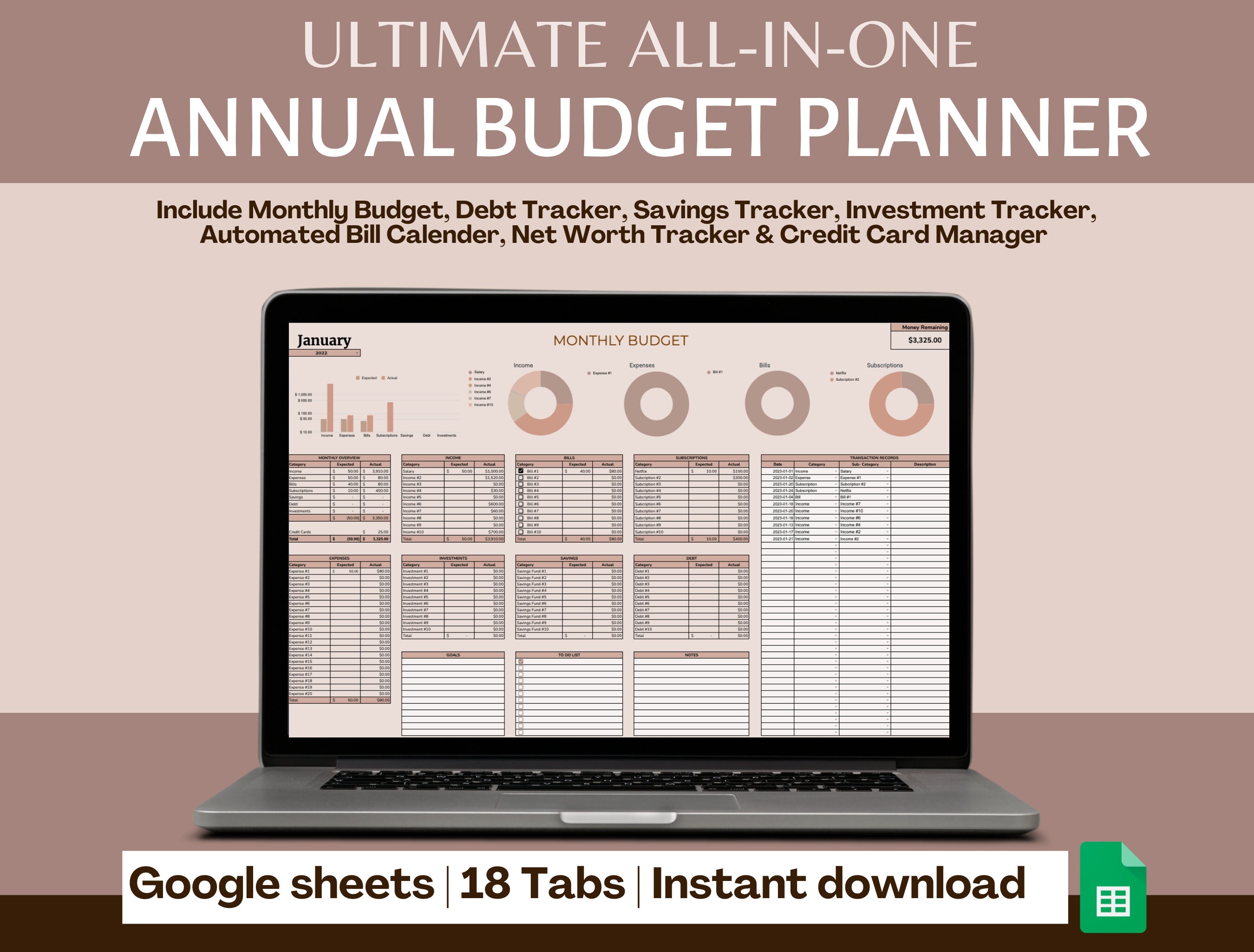 Annual Budget Spreadsheet Template, Google Sheets Budget Template ...