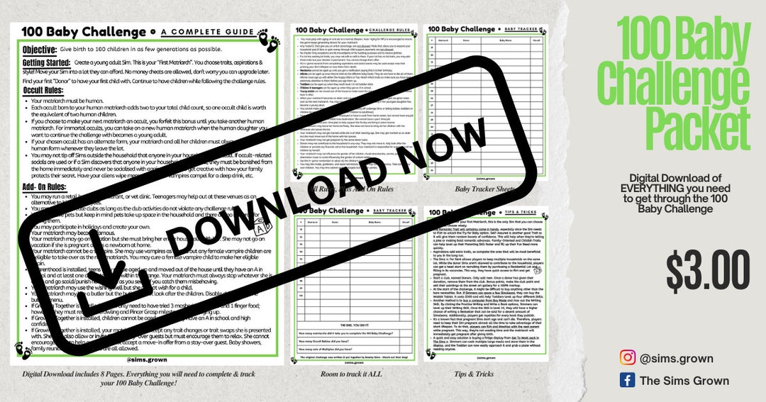 100 Baby Challenge Complete Guide, Sims Challenge Guide, Digital ...
