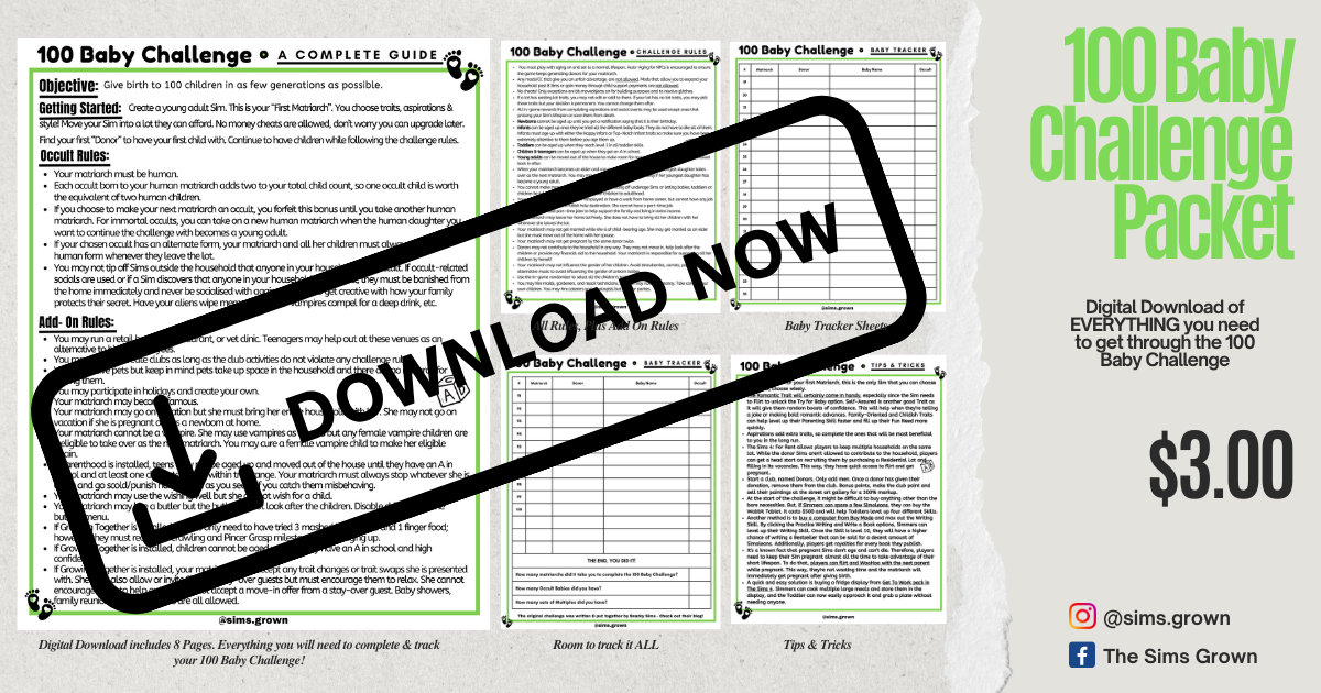 100 Baby Challenge Complete Guide, Sims Challenge Guide, Digital ...