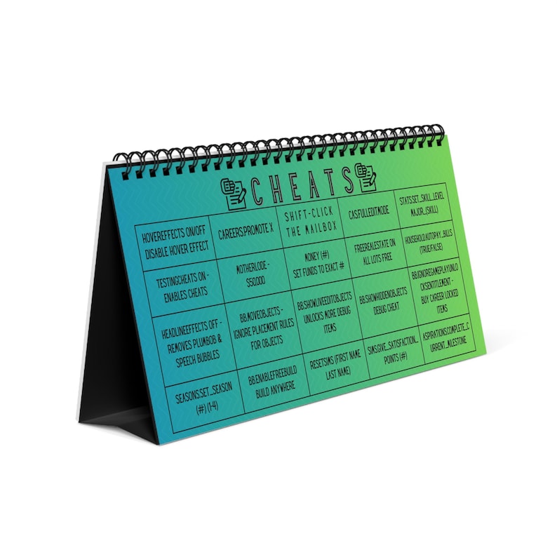 Desktop Flip Book - Sims 4 Cheats Booklet, Gaming Desk Organizer, Cheat ...