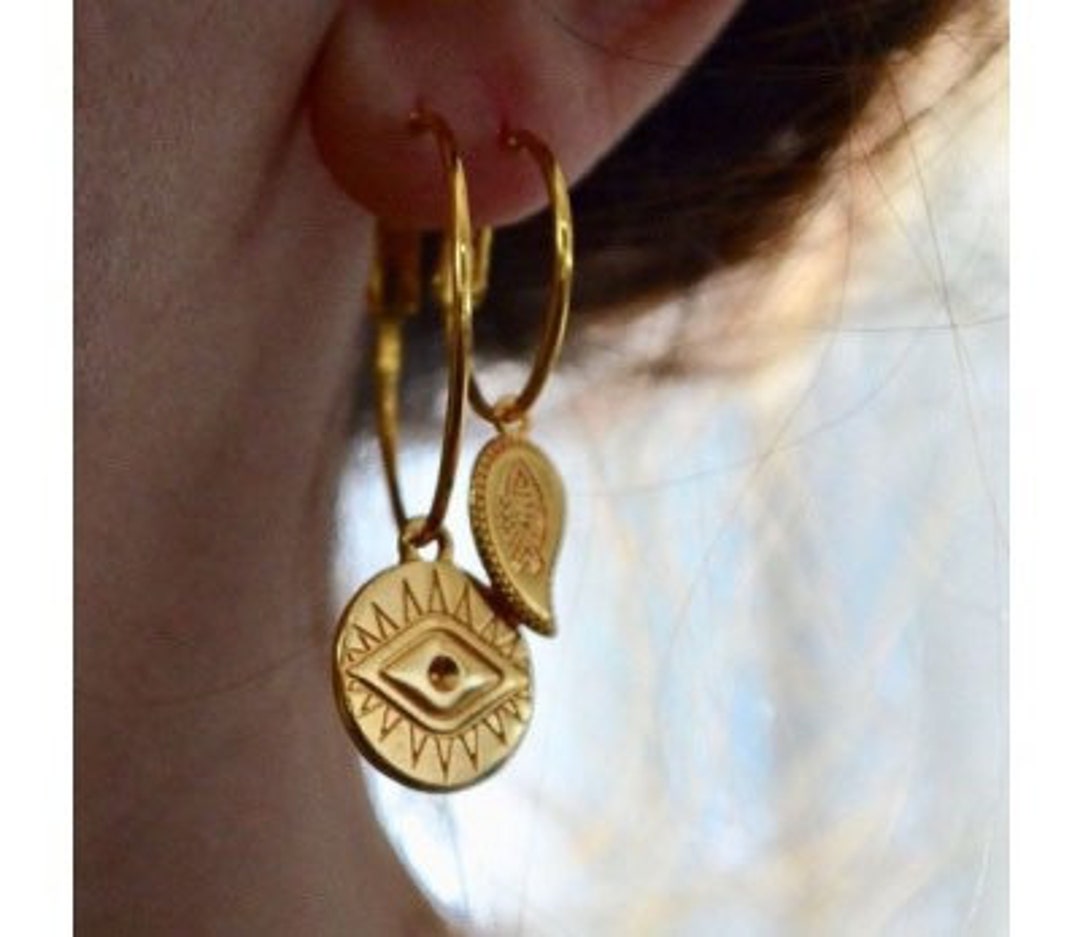 Evil Eye Earrings 14k Gold Plated Detailed Jewellery - Etsy