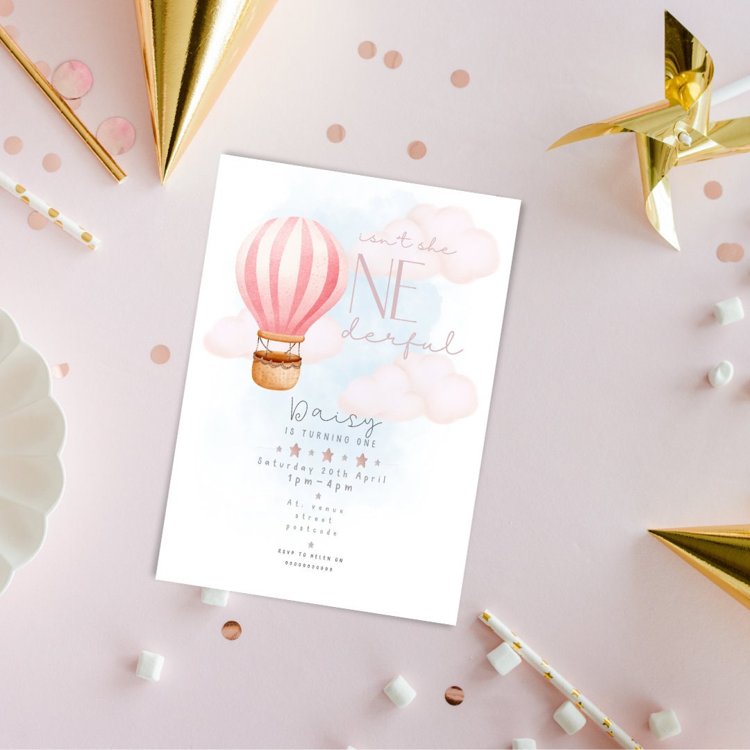 Hot Air Balloon Birthday Invitation: Pink Party Invite - Etsy