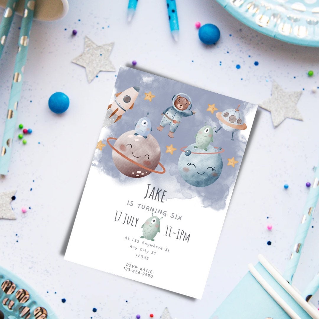 Space Party Invitation, Childrens Party, Party Invite, Space Theme ...