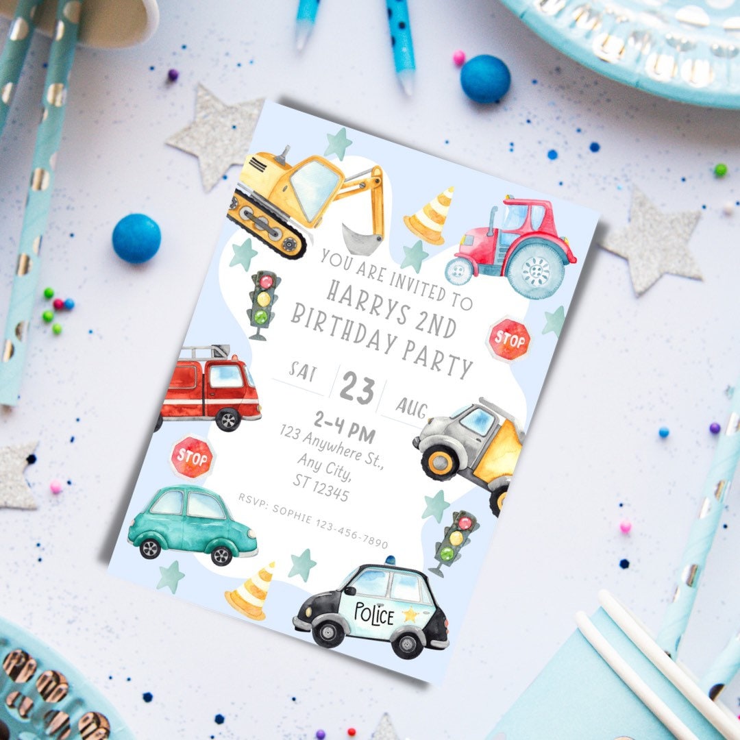Vehicle Birthday Party Invitation: Personalized Transportation Theme - Etsy