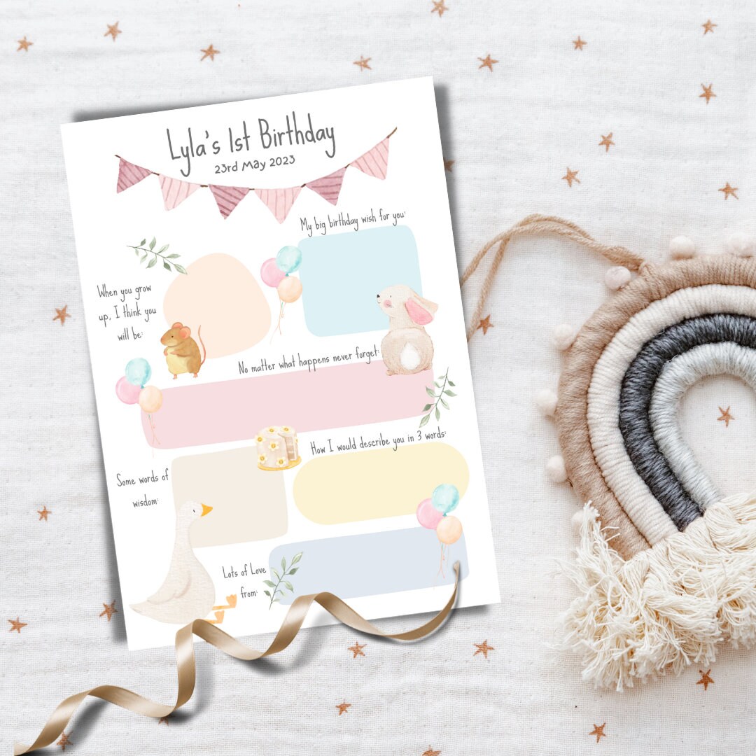Time Capsule 1st Birthday Keepsake Card, Animal Theme, Rabbit, Duck ...