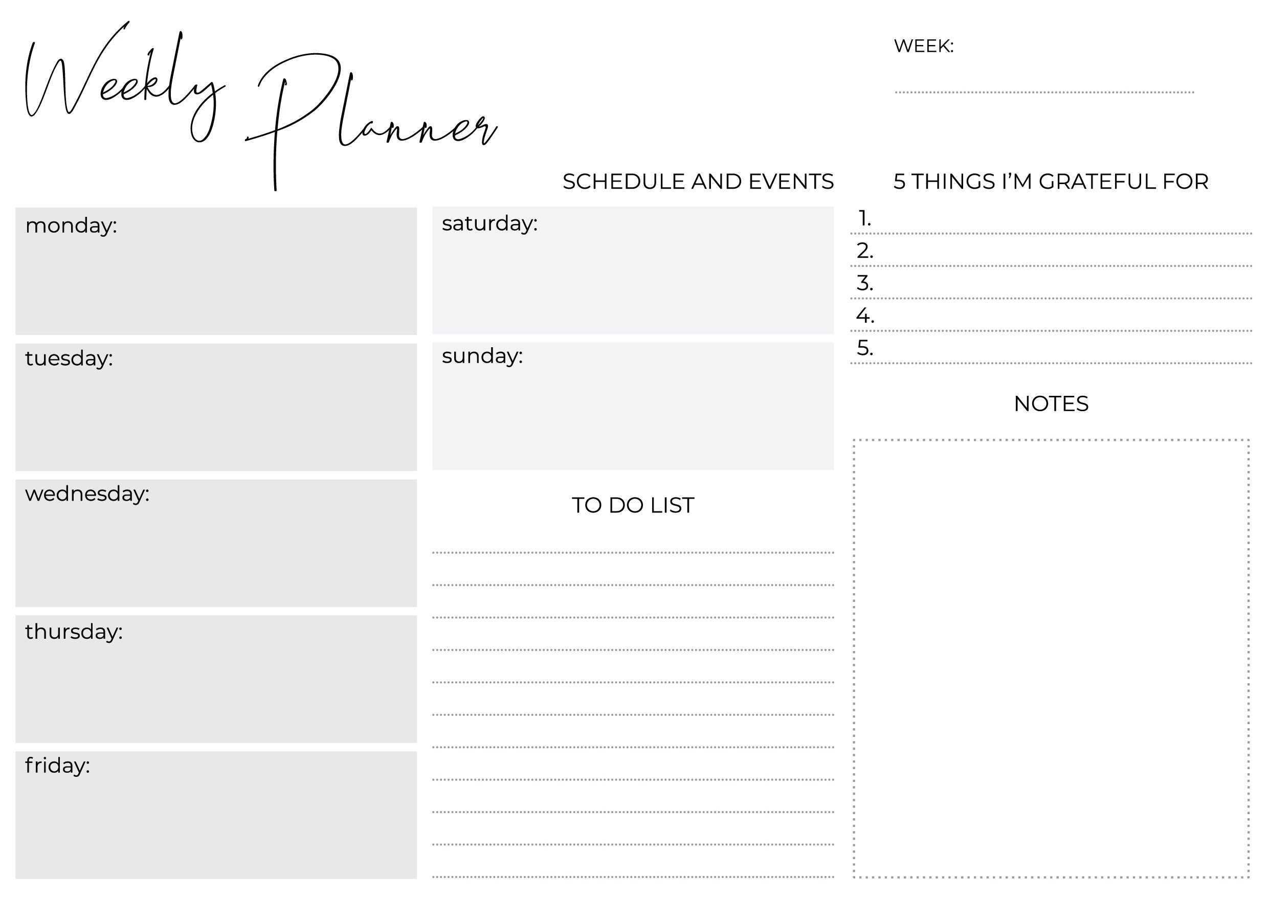A4 & A5 LANDSCAPE, WEEKLY Planner, to Do List, Weekly Desk Notepad ...