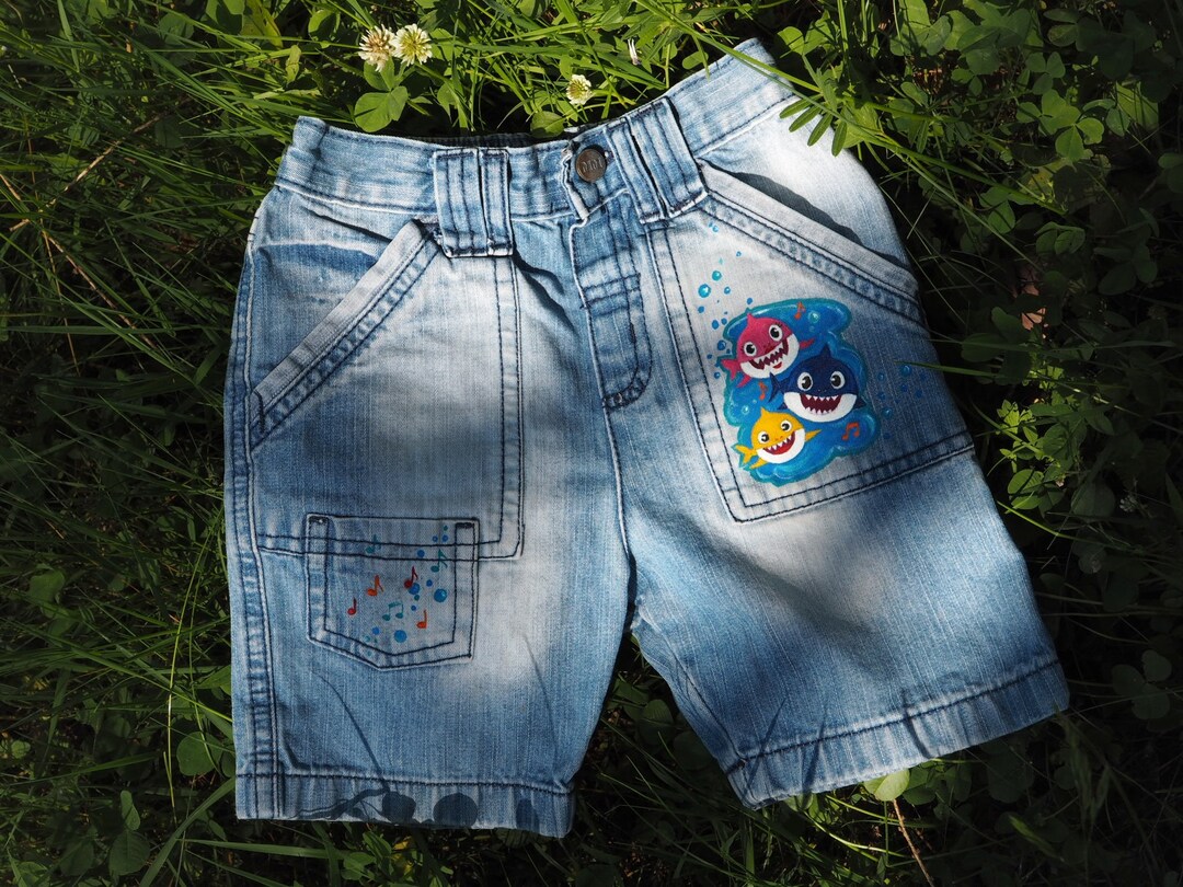 Upcycled Baby Shark Inspired Hand-painted Denim Shorts for Baby - Etsy