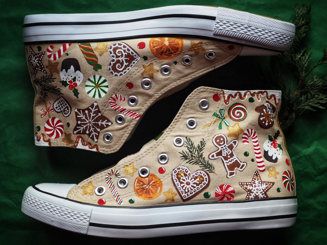 Hand-painted Christmas Sneakers, Unique Shoes for Xmas, Trainers With ...