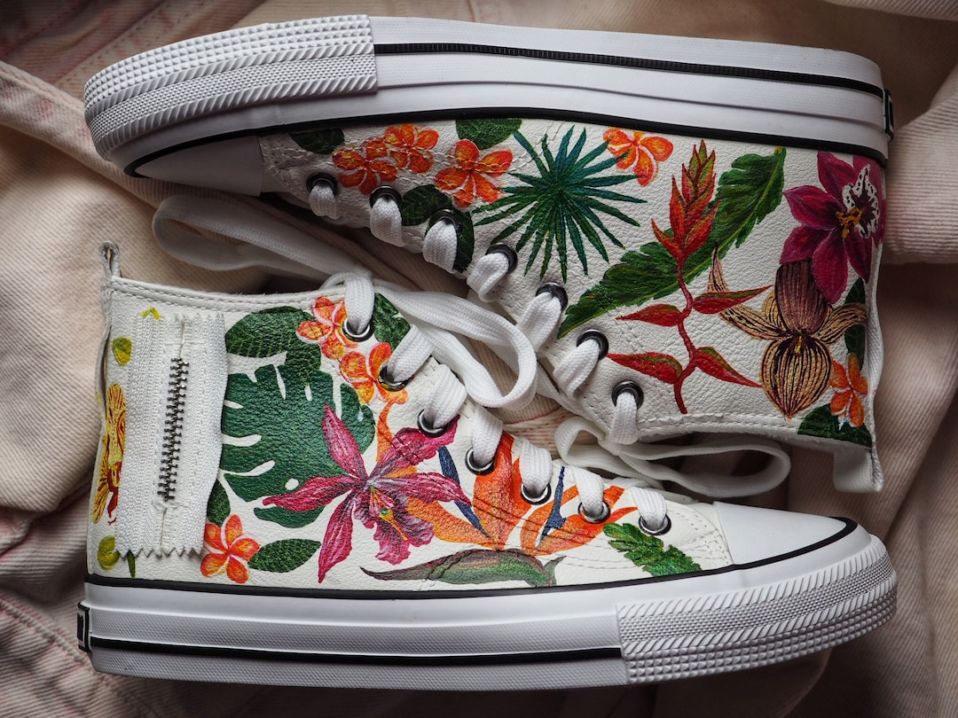 Unique Sneakers for Women, Tropical Hand Painted Shoes, Colorful ...
