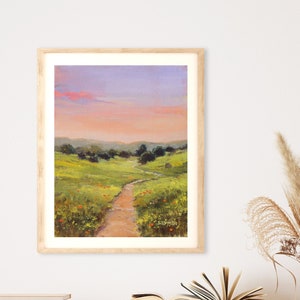 Prairie Rural Landscape Art PRINT, Meadow Oil Painting, Green Field ...