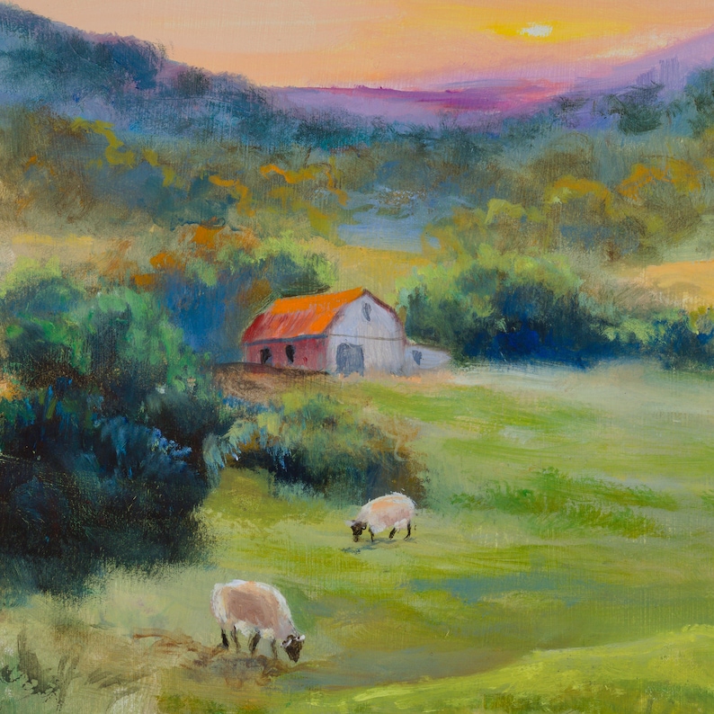 Prairie Art PRINT Country Landscape Farmhouse Rural Art Red Barn Valley ...