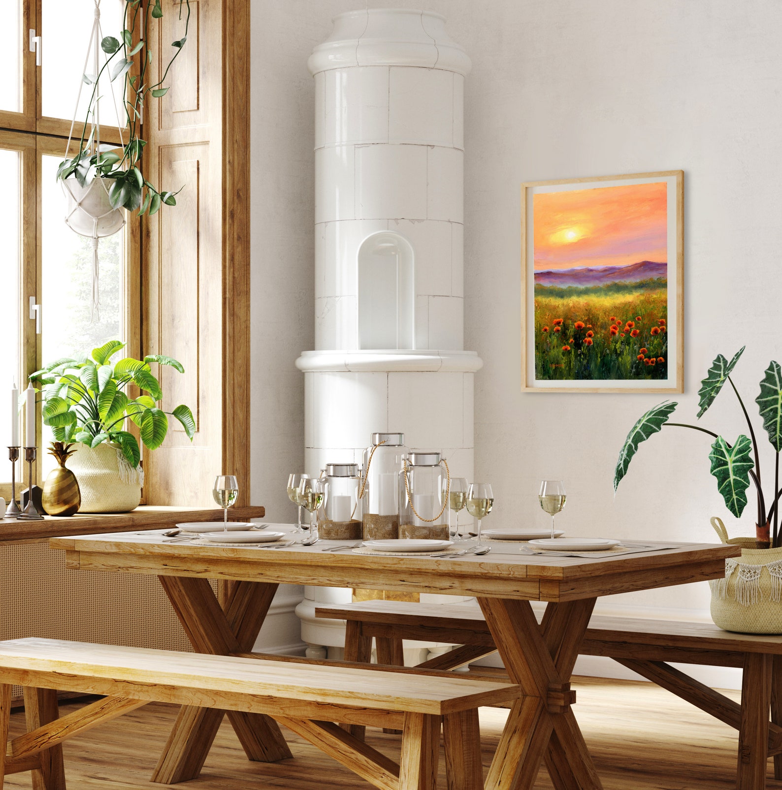 Poppy Landscape Painting Field Flowers Art PRINT Sunny - Etsy