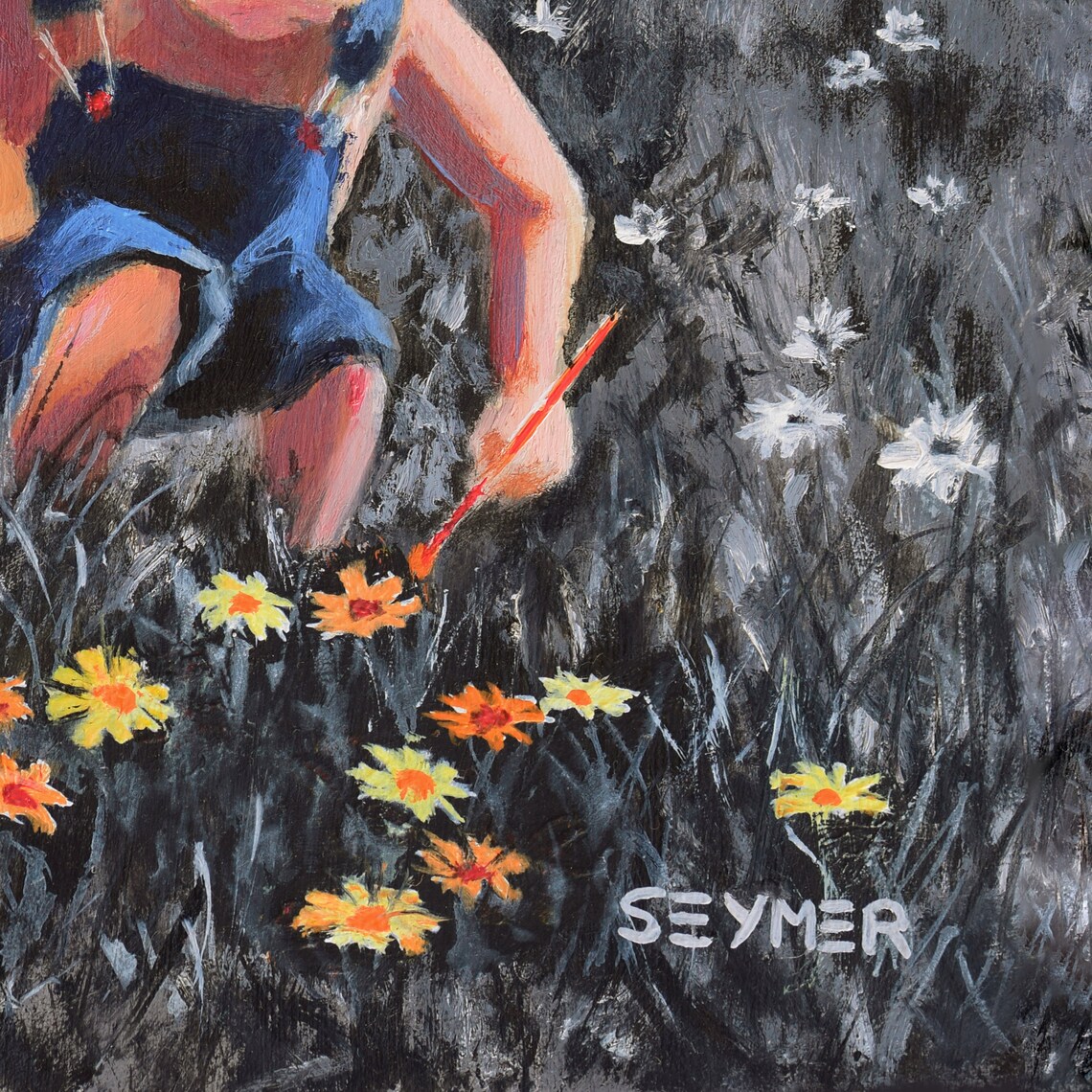 Happy Child Painting Child in Field of Flowers Art Vintage - Etsy UK